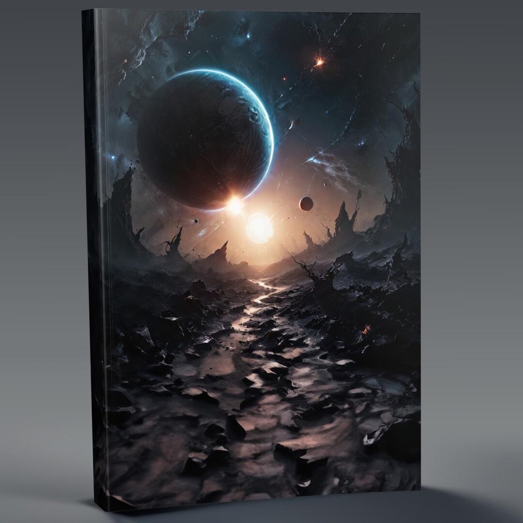 Premade Sci-fi Book Cover: Dark Alien Landscape With Planet & Sun - 6x9 ...