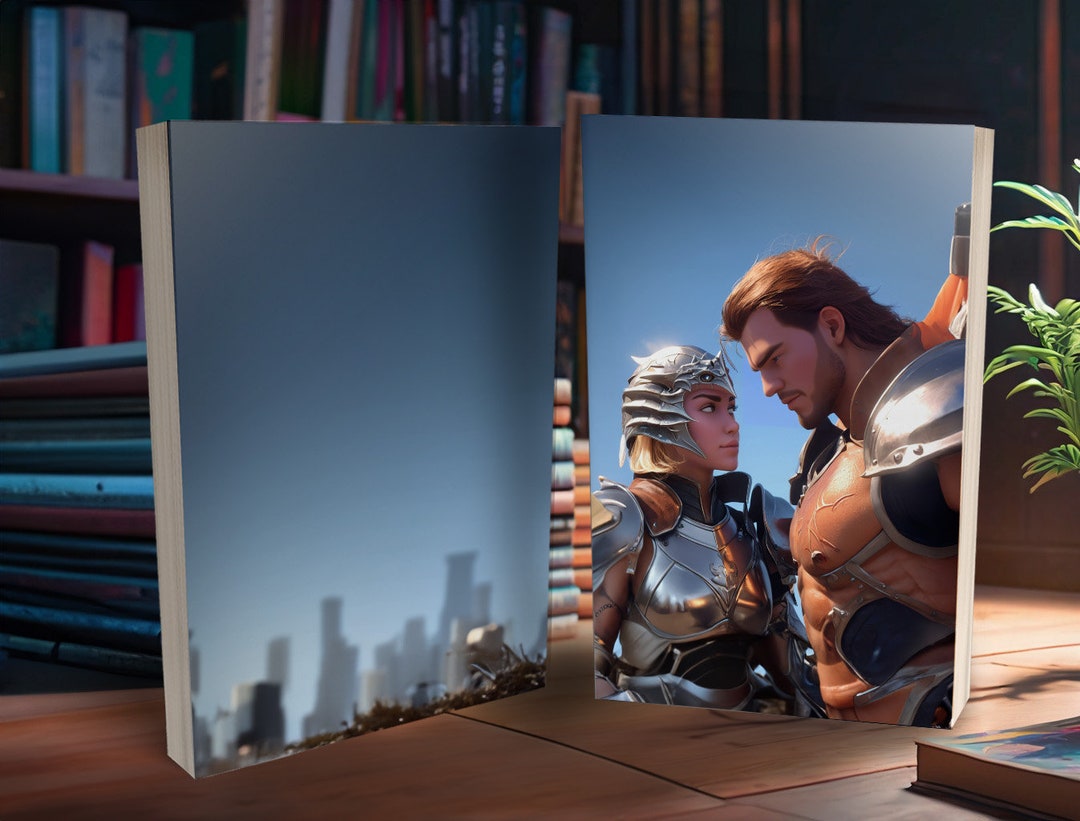 Custom Premade Fantasy Book Cover Man and Woman Knight in Armor Stare ...