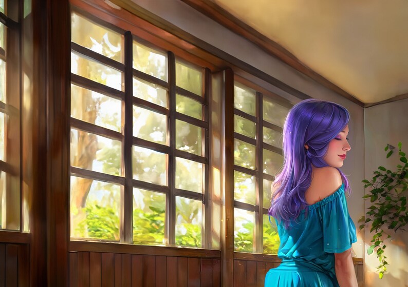 Custom Premade Romance Book Cover Demure Woman With Purple Hair in a ...