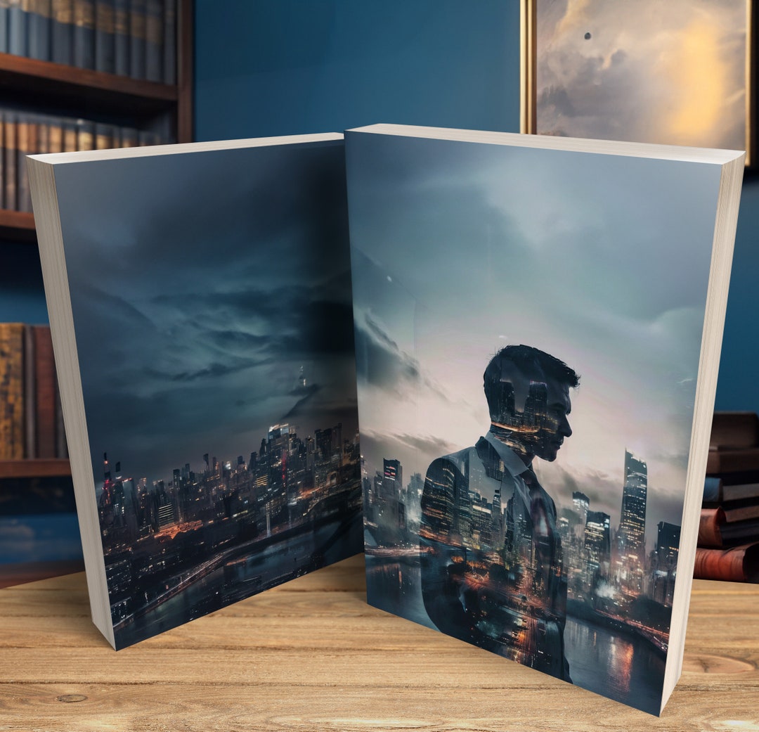 Custom Action Thriller Book Cover: Double Exposure Man in Suit & City ...