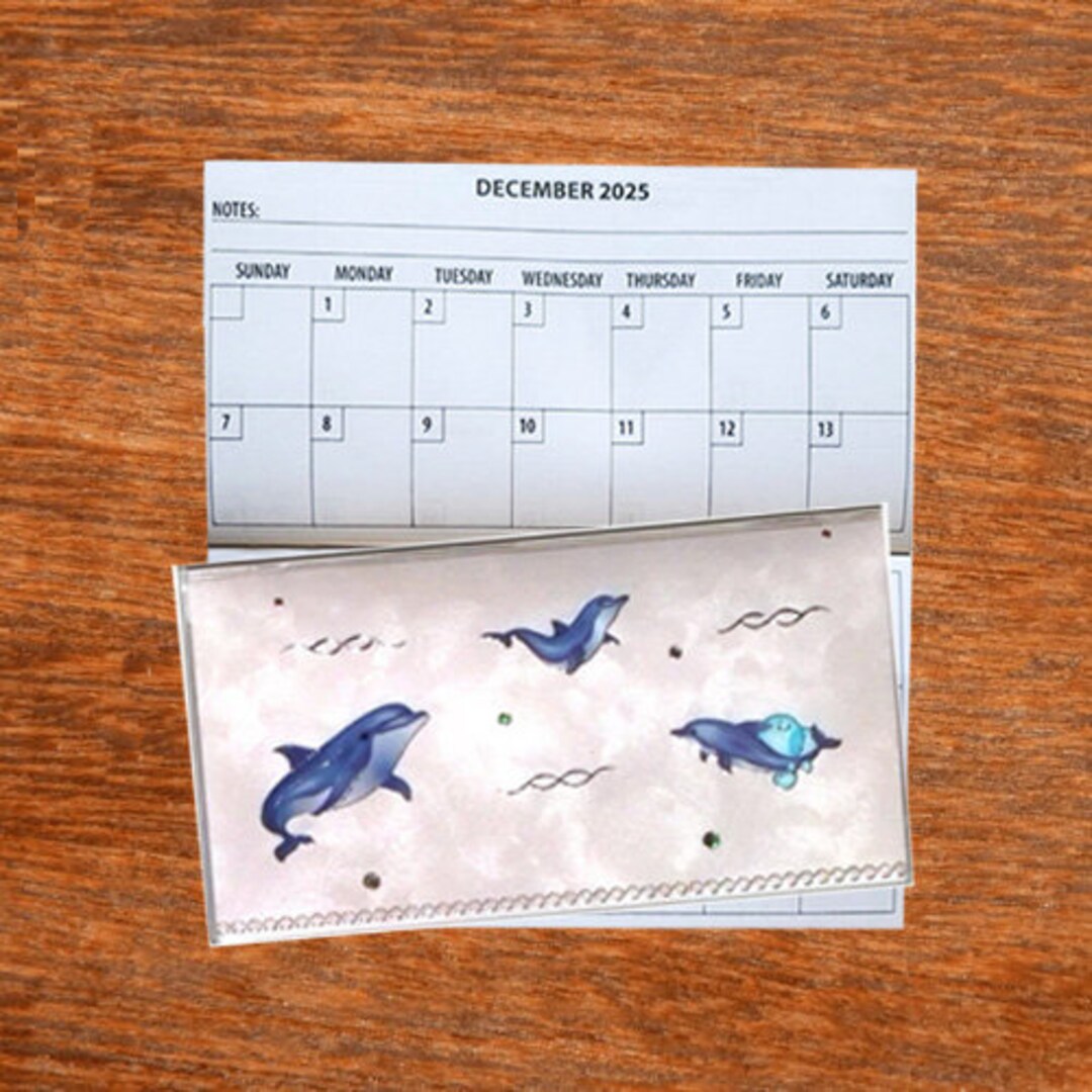 2 Year 2024 2025 Checkbook Size 3x 6 Calendar Planner Dolphin Notepad ...
