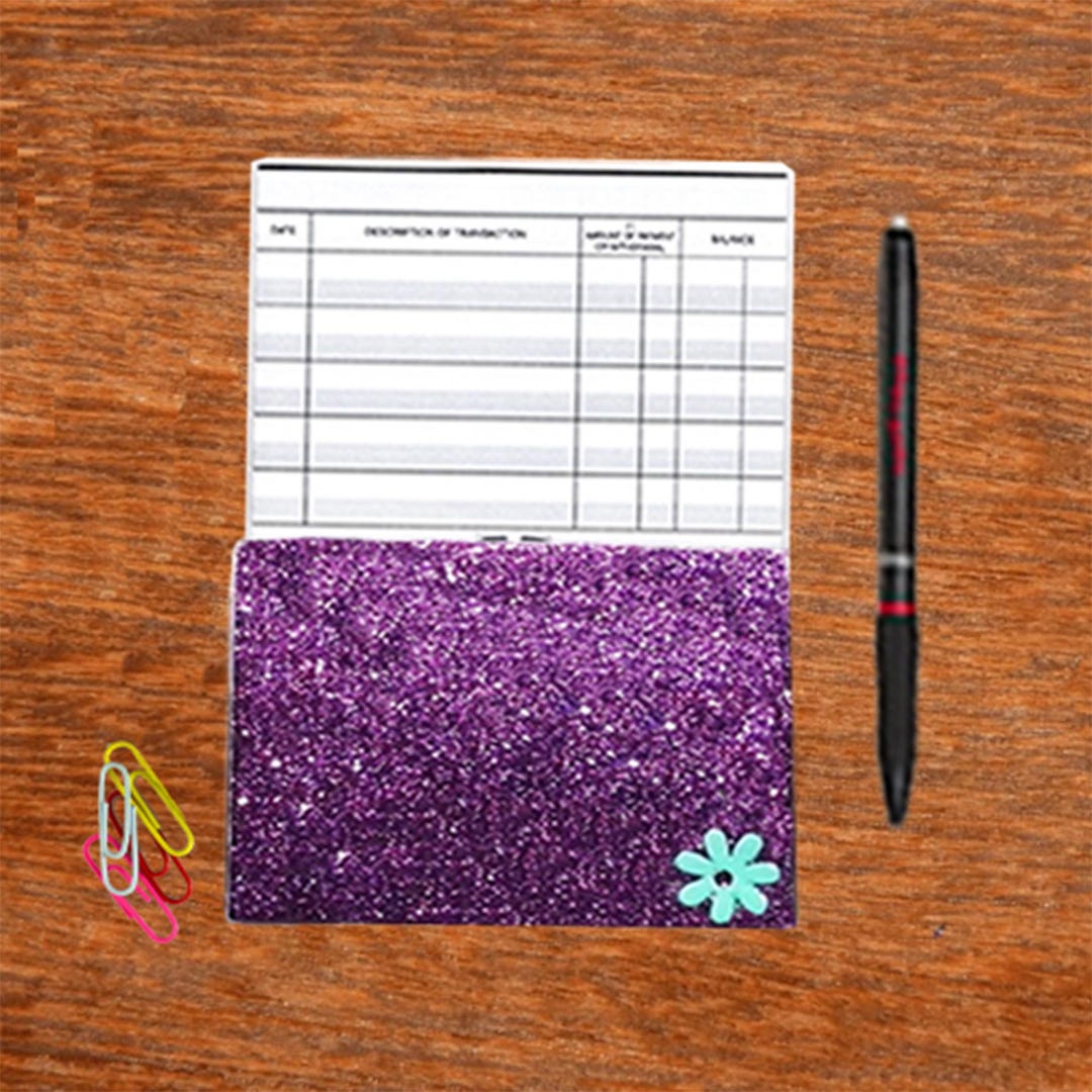 RFID Debit Credit Card Holder Bling Glitter Purple With Teal Flower ...
