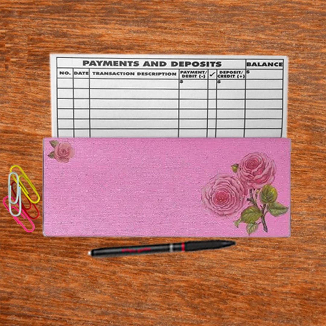 Oversized Checkbook Cover Pink Roses Bling Glitter Free Jumbo Big Low ...