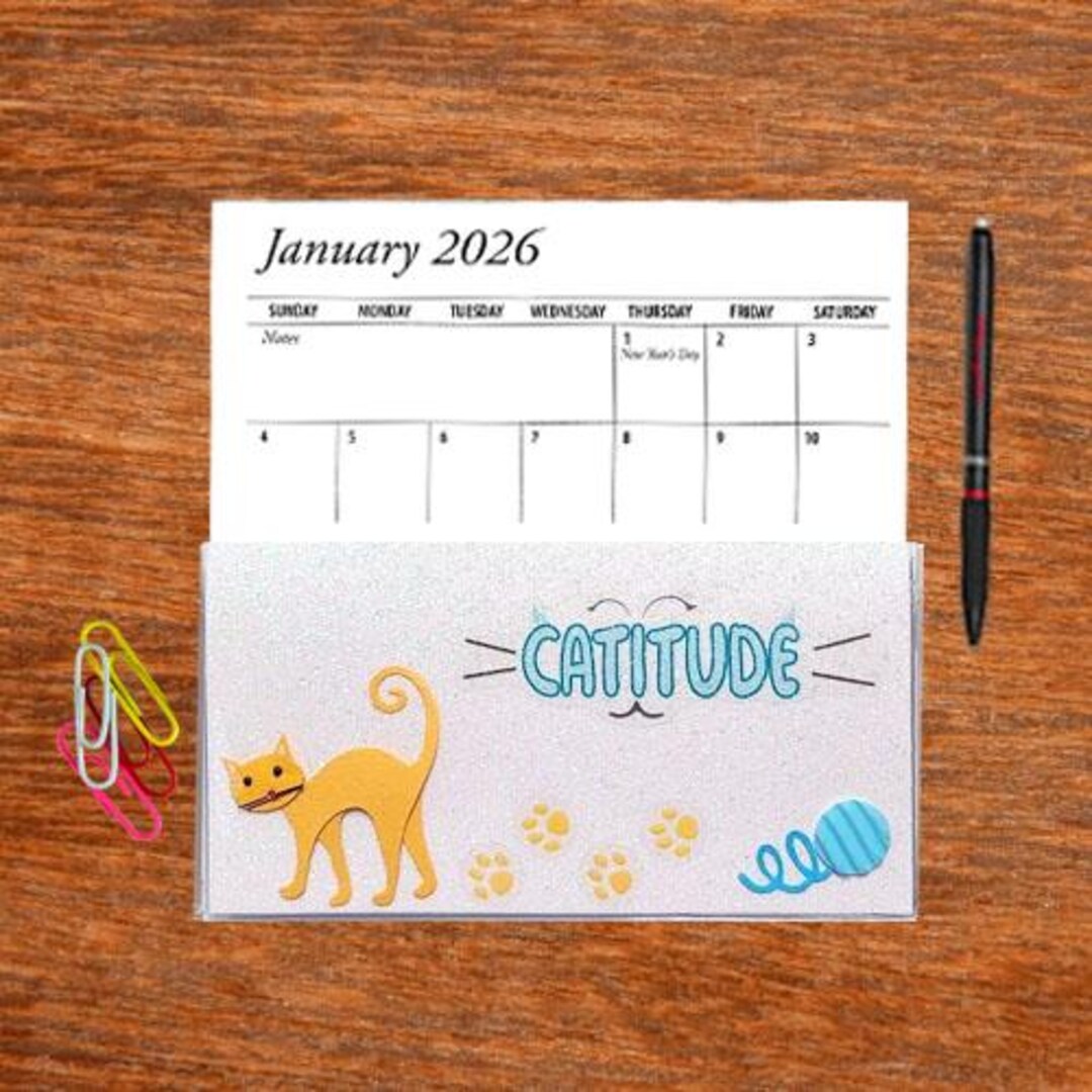 2 Year Checkbook Size 3"x 6" Calendar Choice Cat Bling Glitter 2025 ...