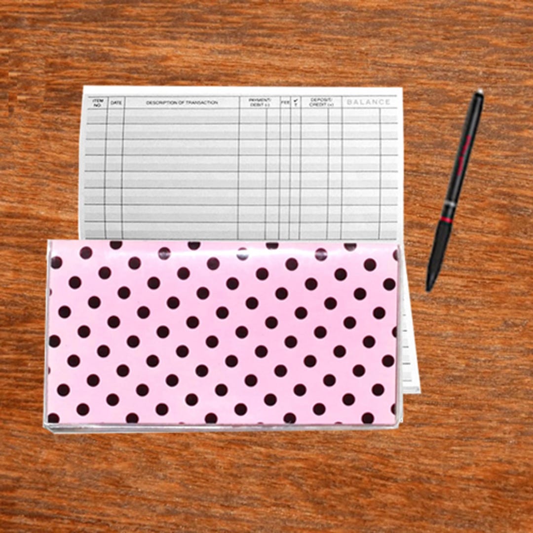 Checkbook Cover Pink Black Dots With Free 50 Page Checkbook Register ...