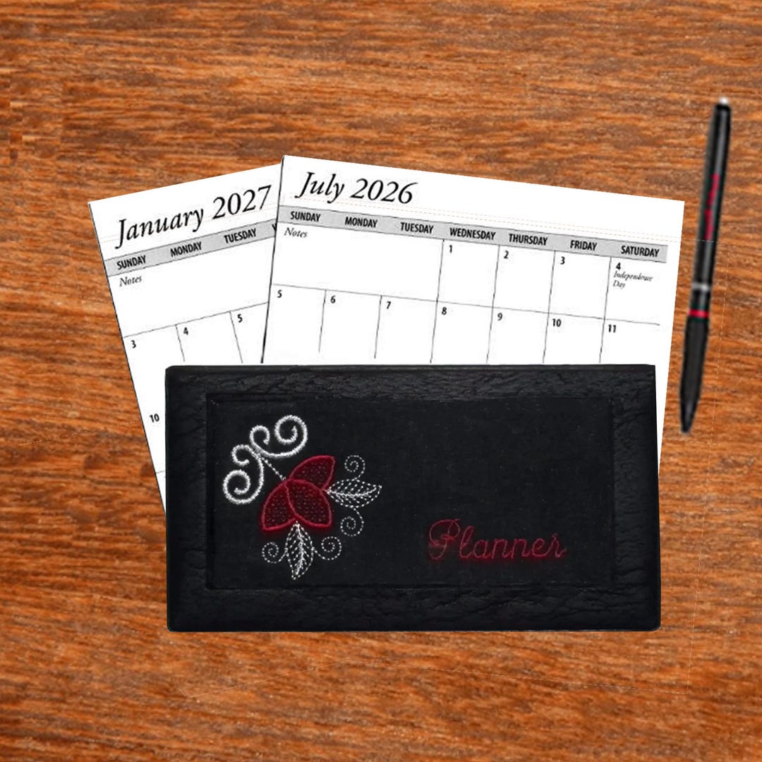 2 Year Checkbook Size 3"x 6" Calendar 2025 2026 Planner Embroidered ...