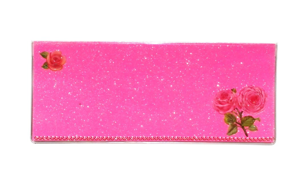 Oversize Checkbook Cover Pink Roses Bling Glitter Low - Etsy