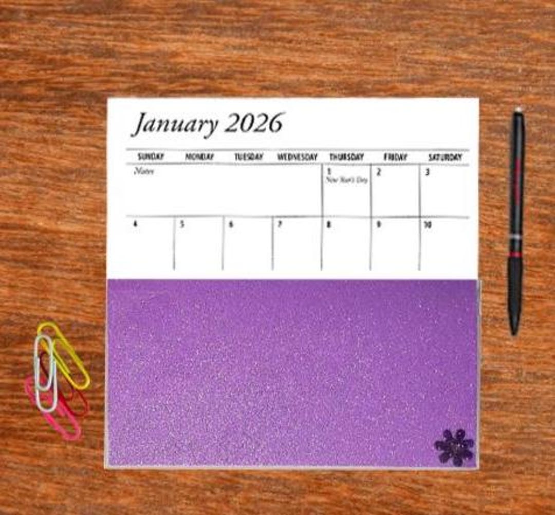 2 Year Checkbook Size 3"x 6" Calendar Color Bling Glitter Flower 2025 ...