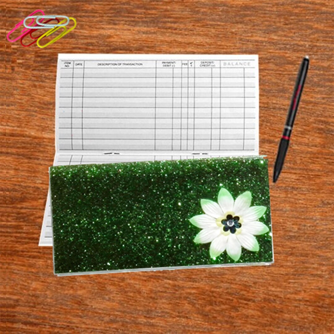 Checkbook Cover Green Large White Ombre Flower With Free 50 Page ...