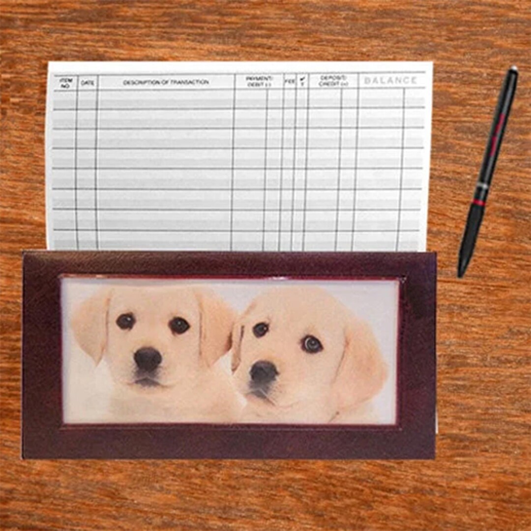 Checkbook Cover Lab Puppies Maroon Window With Free 50 Page Checkbook ...
