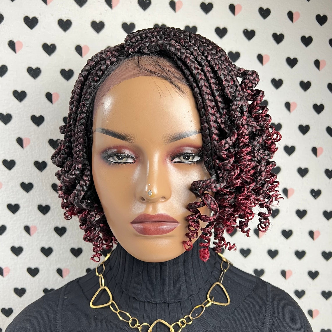 Handmade Box Braids Short Curly Braided Lace Front Wig With - Etsy