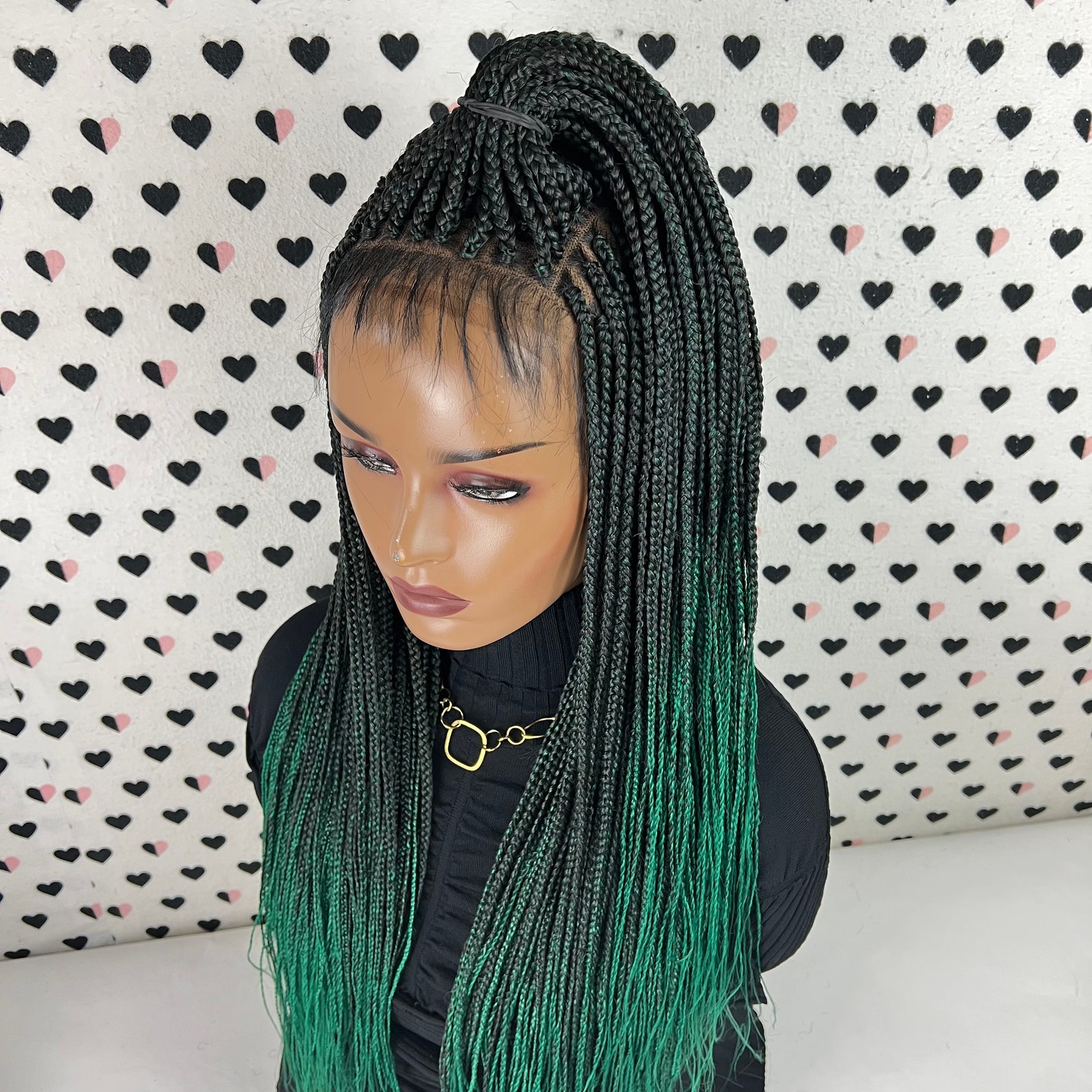 13x4 Lace Frontal Green Ombre Box Braids Braided Wig Lace - Etsy