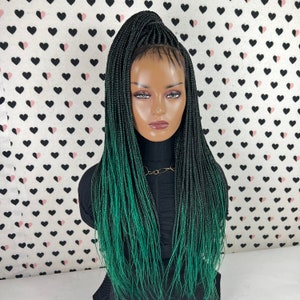 13x4 Lace Frontal Green Ombre Box Braids Braided Wig Lace - Etsy