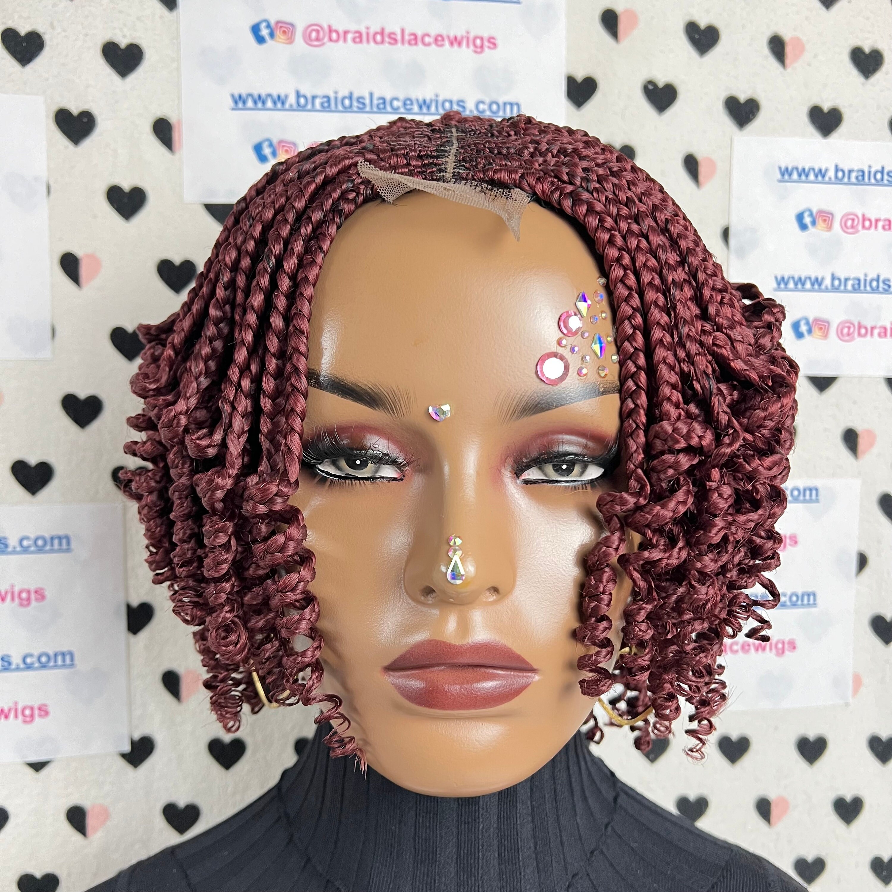 Burgundy Red Braided Wig: Cornrows Box Braids, Wavy Curls, 10 Inch - Etsy
