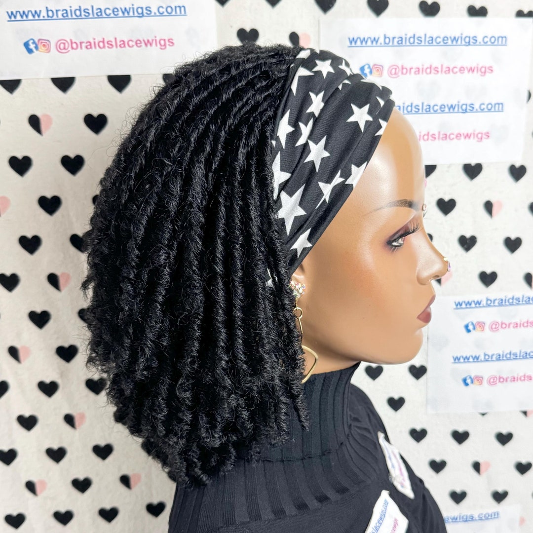 Short Faux Locs Headband Wig Dreadlock Synthetic Afro Twist Braided ...