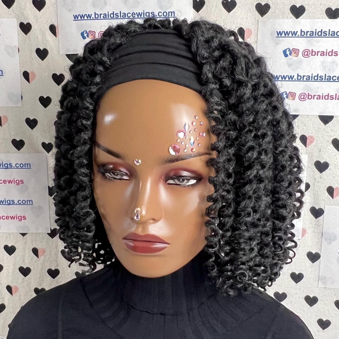Short Curly Headband Wig, Spiral Spring Curls Braided Wigs for Black ...