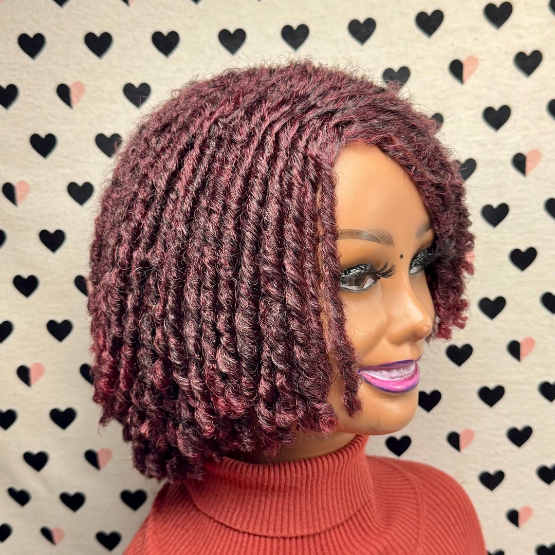 Burgundy Red Faux Locs Wig: Short Afro Twist Braided Synthetic Hair - Etsy