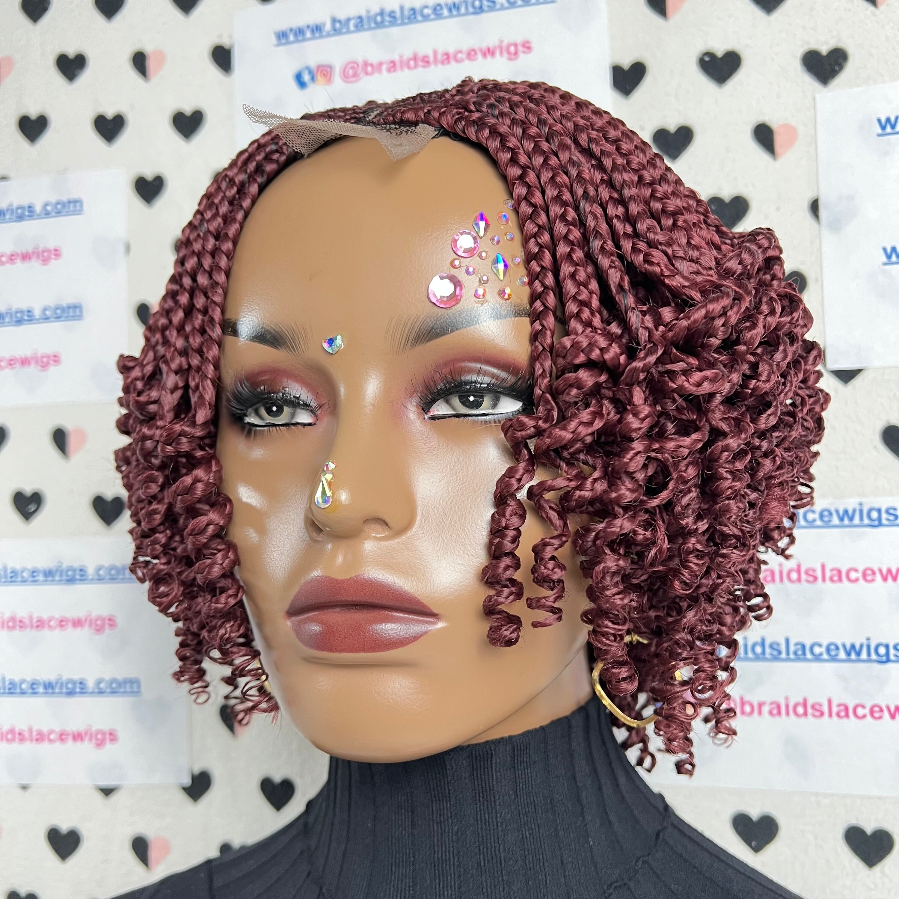 Burgundy Red Braided Wig: Cornrows Box Braids, Wavy Curls, 10 Inch - Etsy