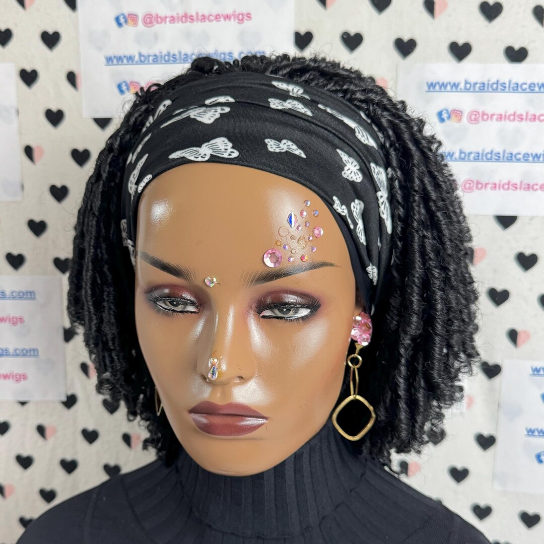 Short Faux Locs Headband Wig Boho Goddess Loc Distressed Spiral Curly ...