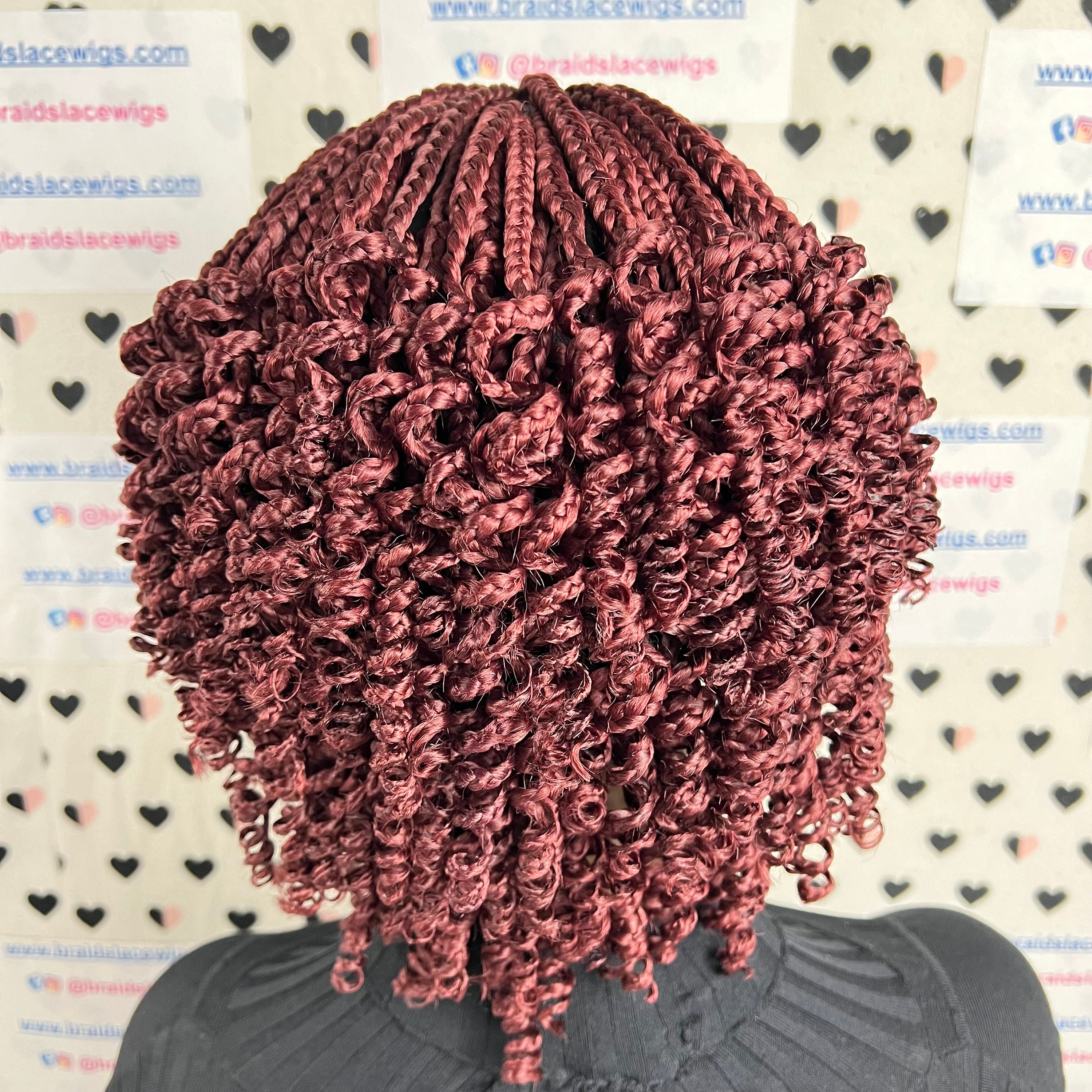 Burgundy Red Braided Wig: Cornrows Box Braids, Wavy Curls, 10 Inch - Etsy