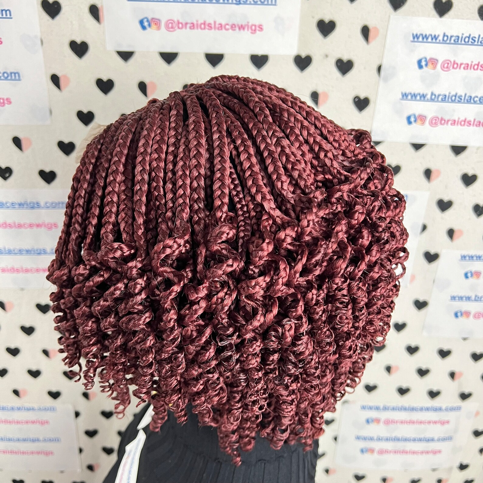 Burgundy Red Braided Wig: Cornrows Box Braids, Wavy Curls, 10 Inch - Etsy