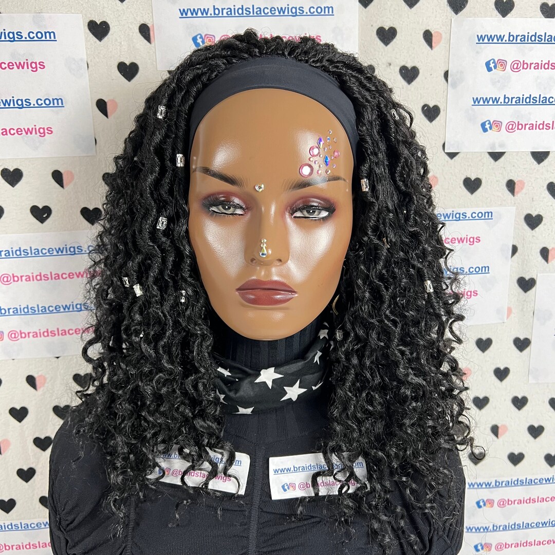 Short Faux Locs Headband Wig Boho Goddess Loc Distressed Curly Faux ...