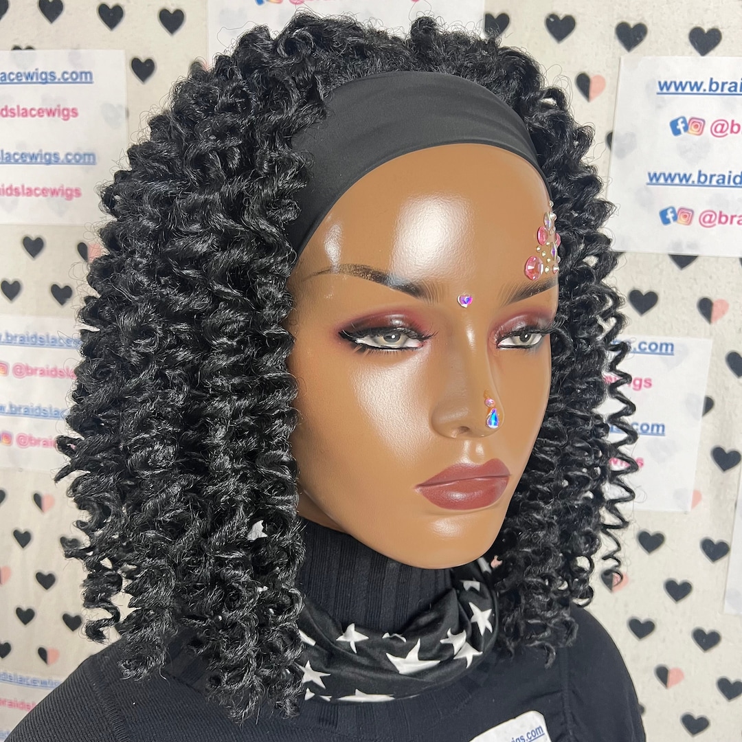 Short Curls Spiral Spring Curl Curly Headband Braided Wigs for Black ...
