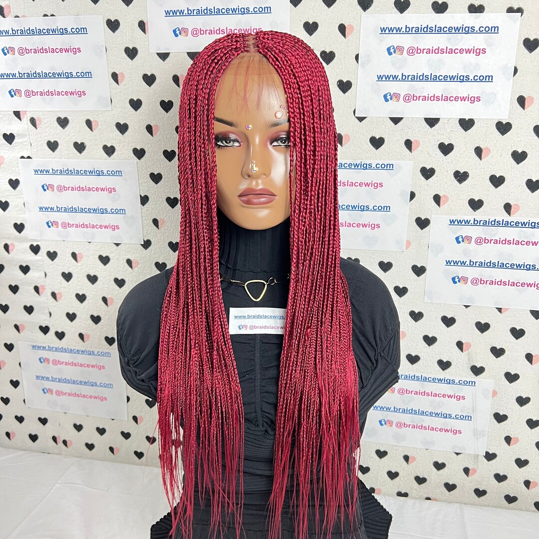 Micro Box Braids Red Braided Wig Lace Frontal Small Braids Lace Front ...