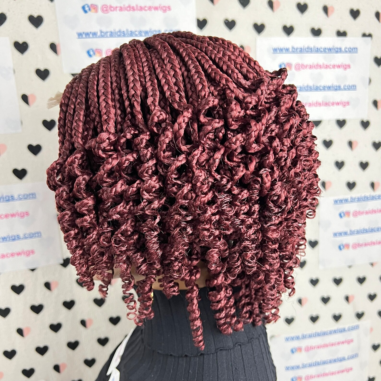 Burgundy Red Braided Wig: Cornrows Box Braids, Wavy Curls, 10 Inch - Etsy