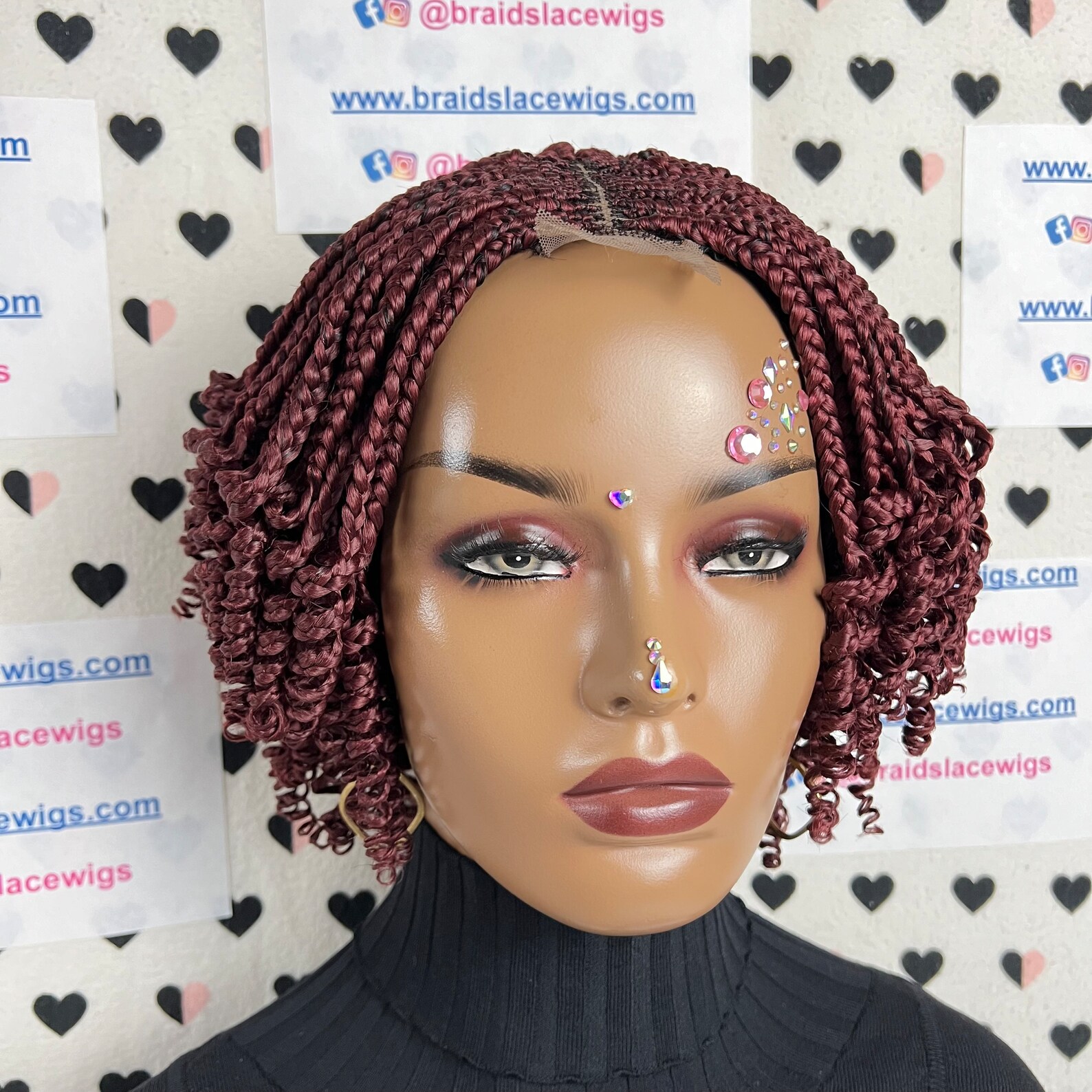 Burgundy Red Braided Wig: Cornrows Box Braids, Wavy Curls, 10 Inch - Etsy
