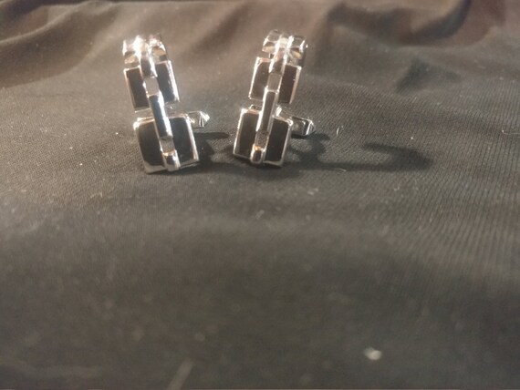 Vintage SWANK Silver Plate Curved Chain Link Cufflink… - Gem