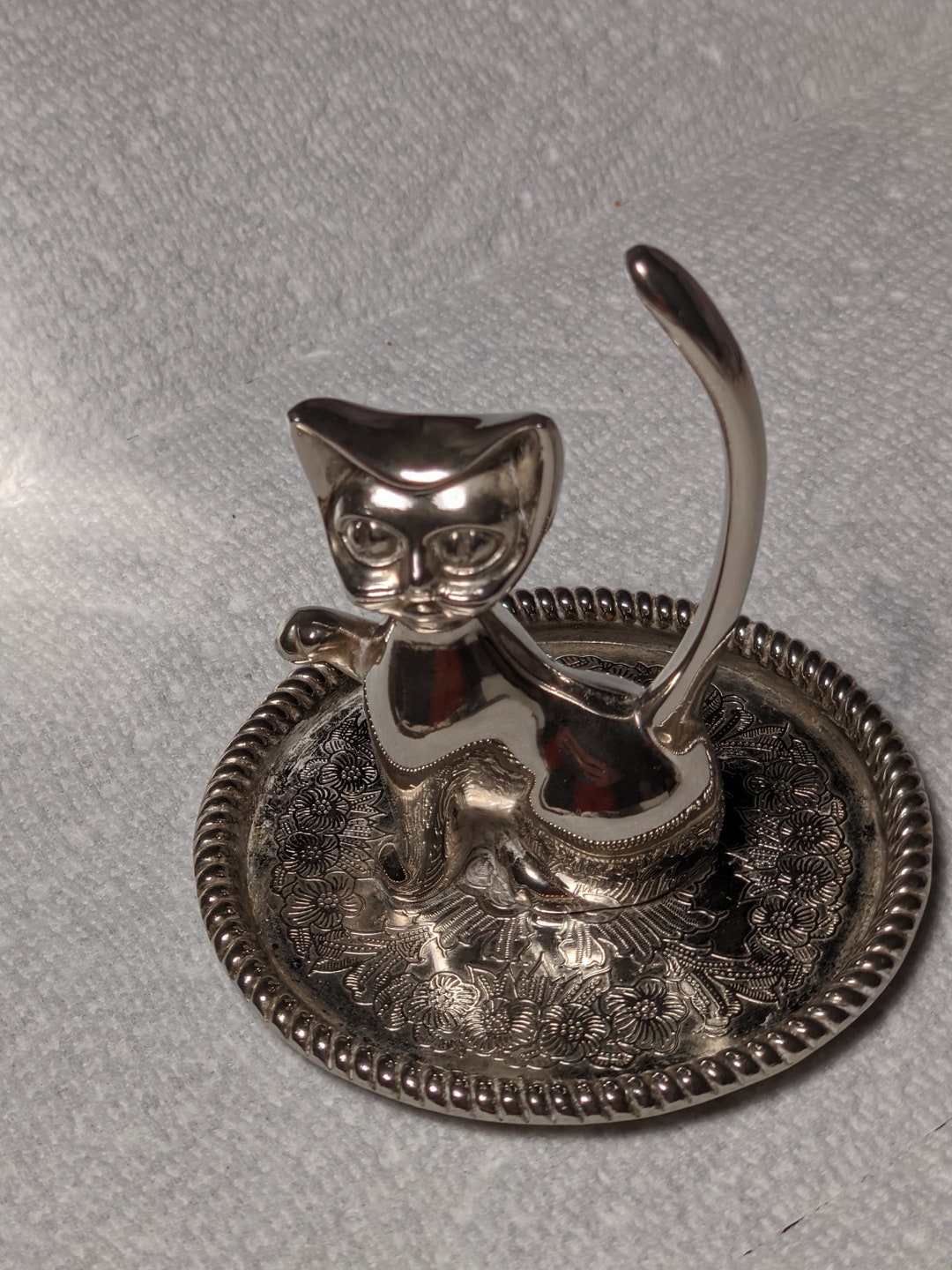 FREE SHIPPING Vintage Silverplate Cat Shaped Ring Holder. See - Etsy