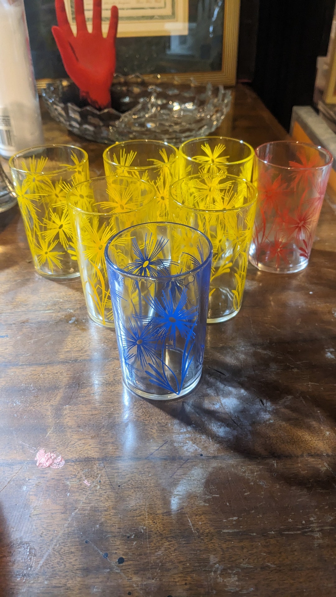 FREE SHIPPING- Set of 7- Hazel Atlas Swanky Swig Juice Glasses With ...