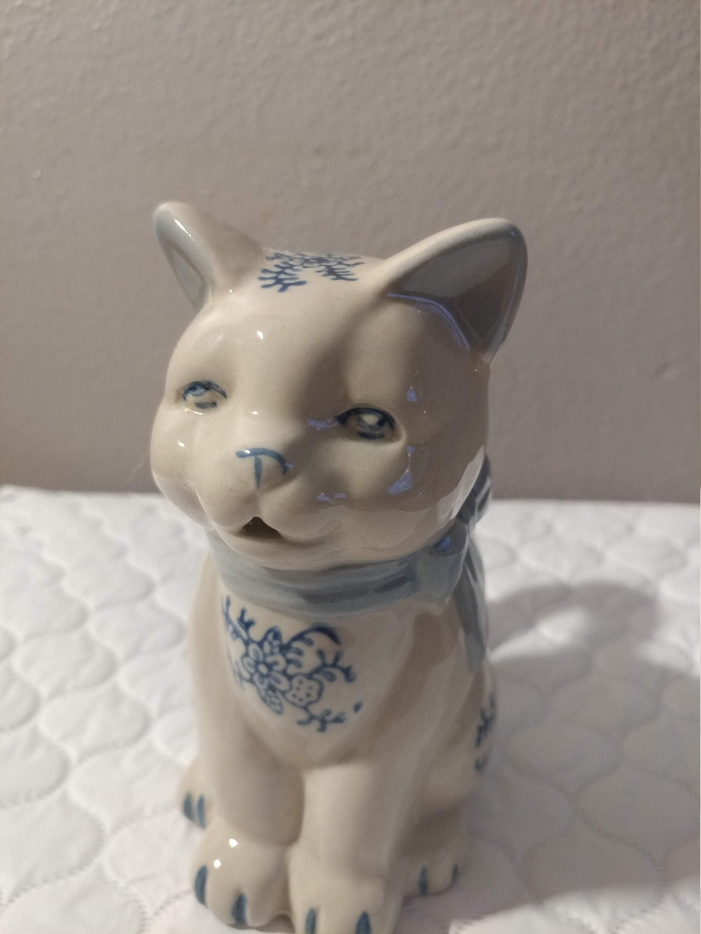 Vintage Ceramic Cat Shaped Creamer Pitcher with Delft Blue | Etsy