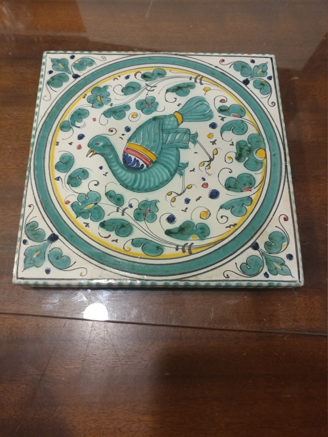 Vintage Hand Painted Ceramic Tile Trivet. Hallmark on Back Reads ...