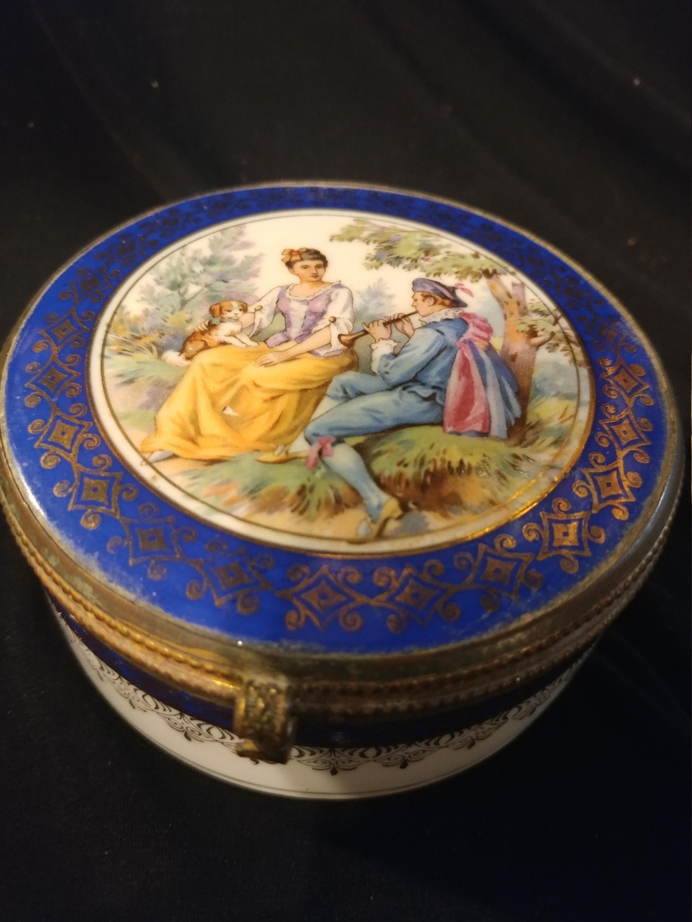 Vintage Czechoslovakian Hand Painted Porcelain Powder Box/ | Etsy