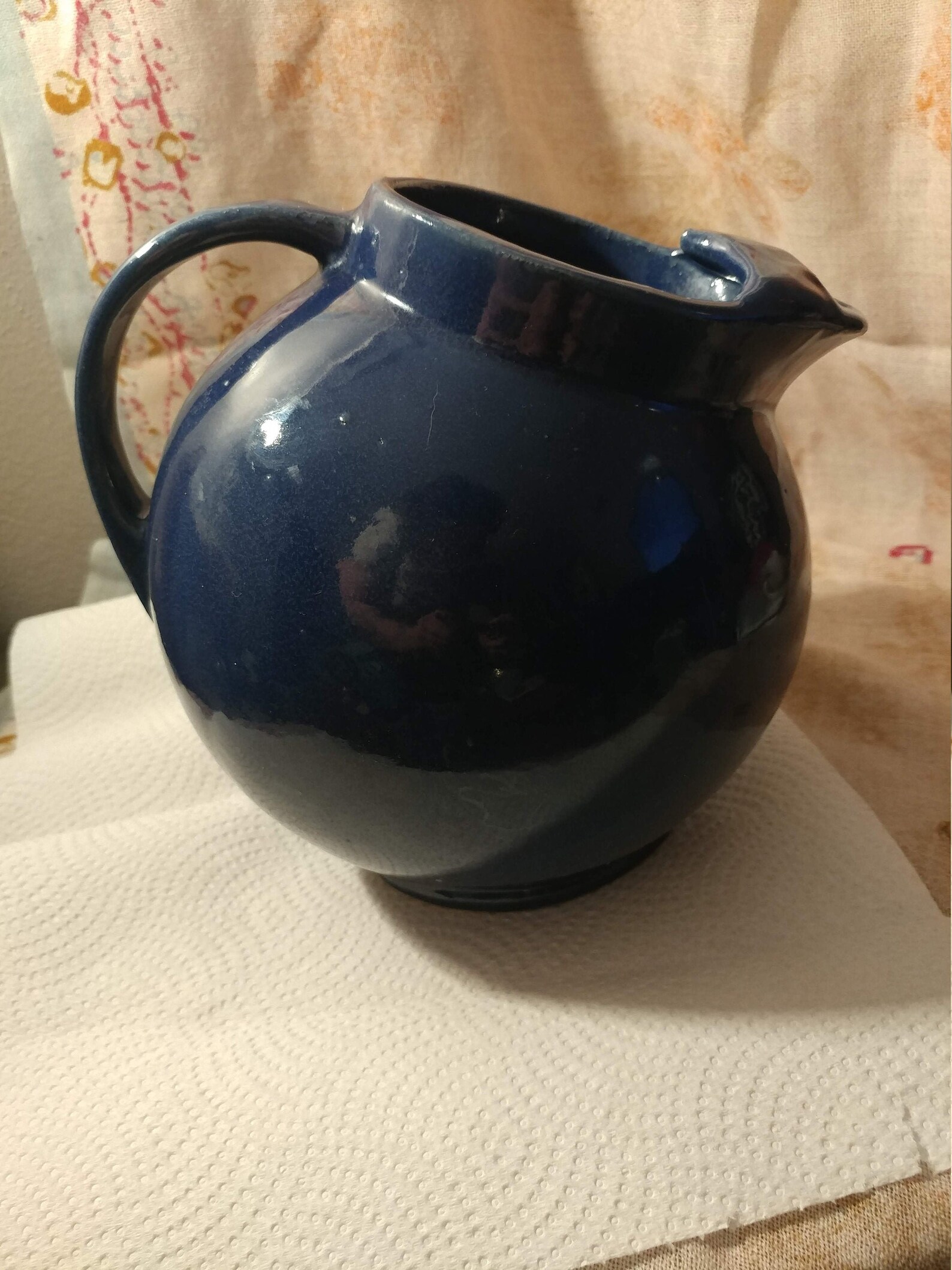 Vintage. Hall Unmarked Cobalt Blue Ball Shaped Jug/pitcher. | Etsy