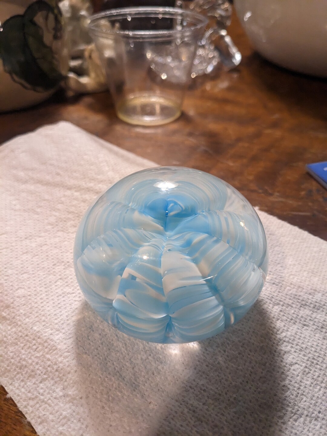 FREE SHIPPING- Vintage Artist Signed Blue Swirl Glass Paperweight ...