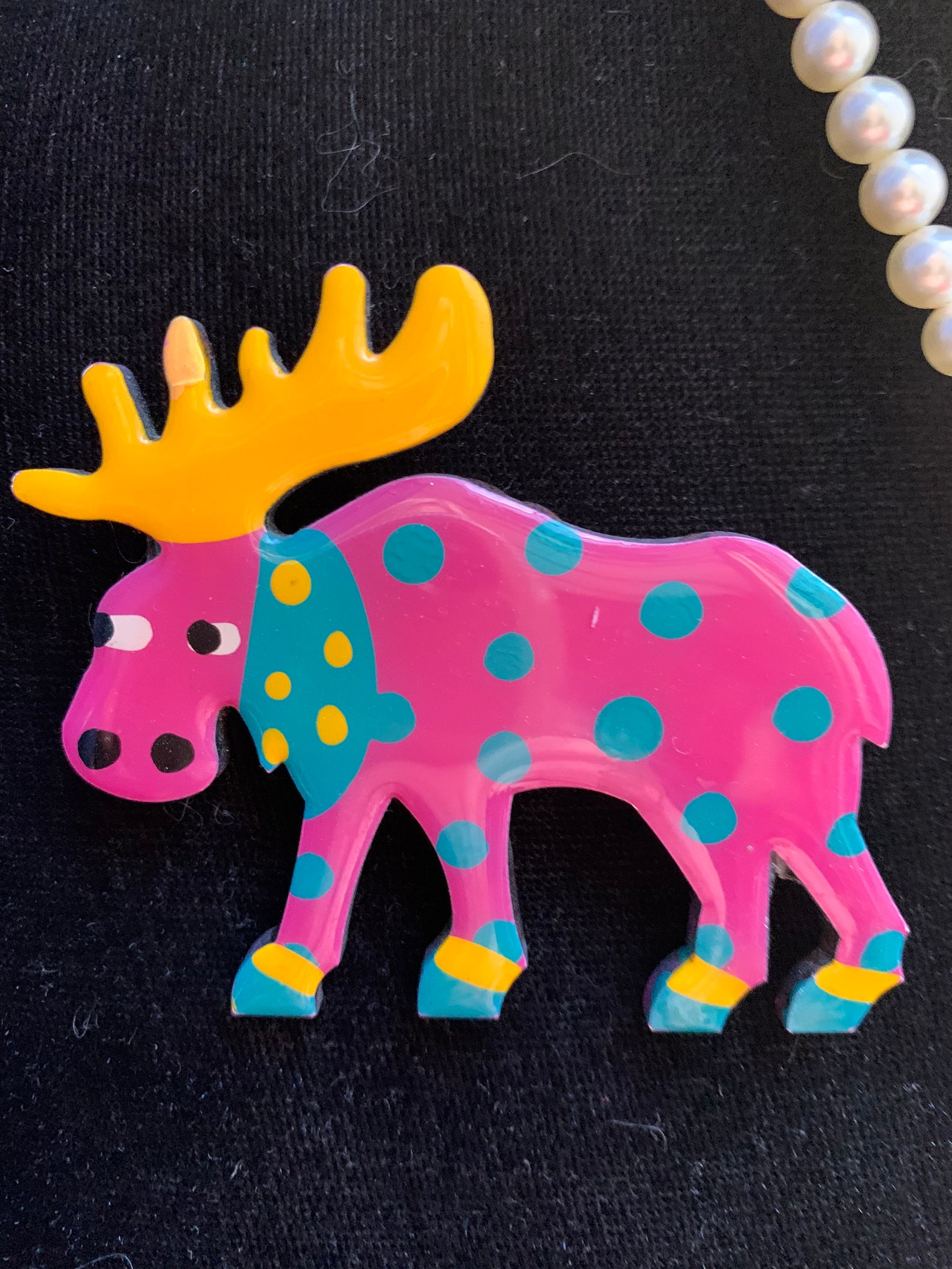 Whimsical Pink Polka Dot Moose Brooch Hand Painted Awesome - Etsy