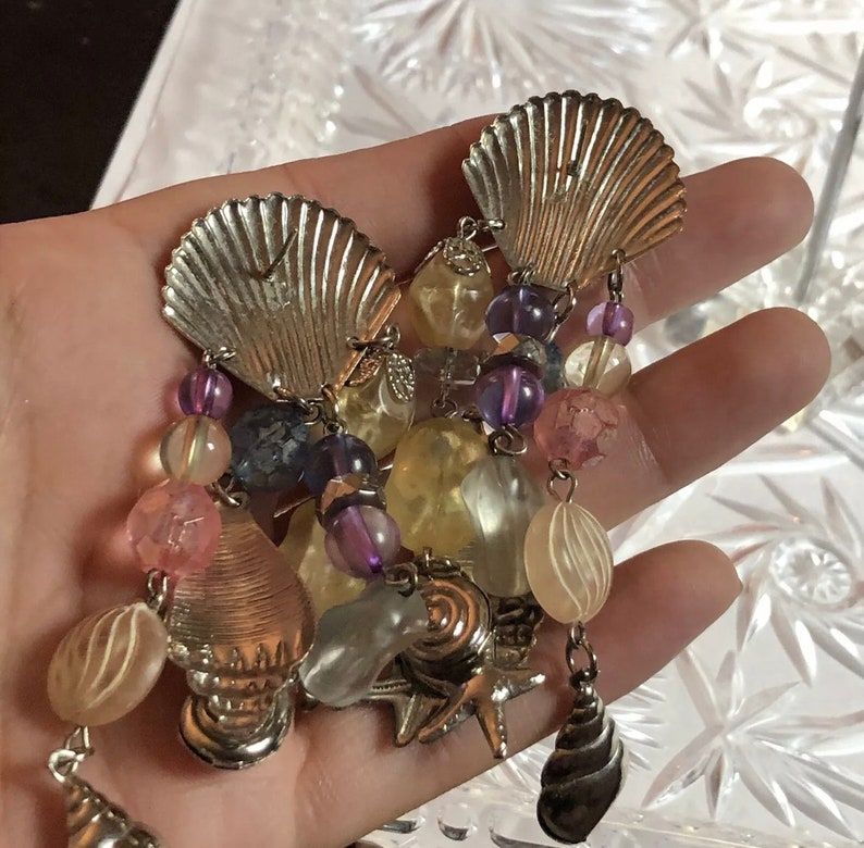 Tropical Chandelier Dangle Earrings With Beachy Lucite Charms Starfish & Seashells - Etsy