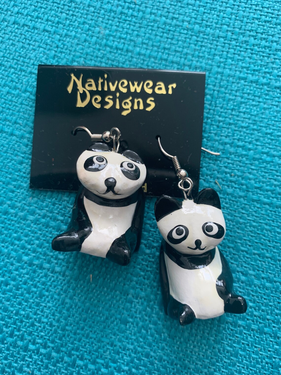 Vintage Panda Bear Dangle Earrings Artisan Hand Painted - Etsy