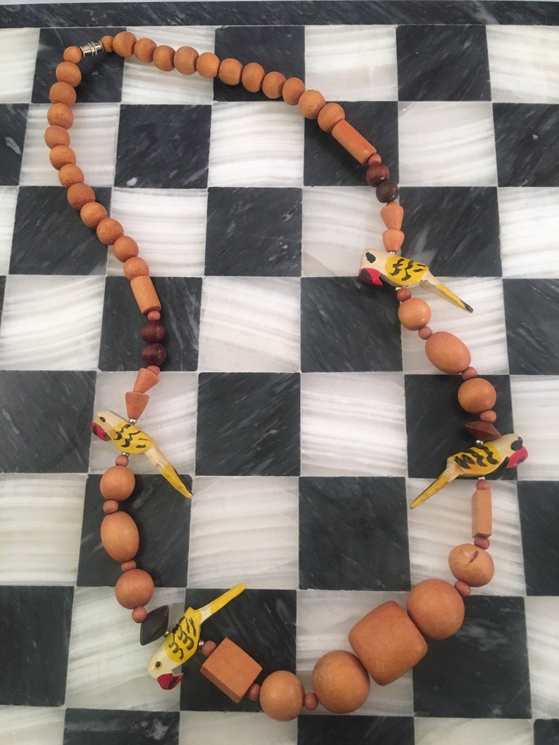 Mid Century Wooden Painted Parrot Beads - Etsy