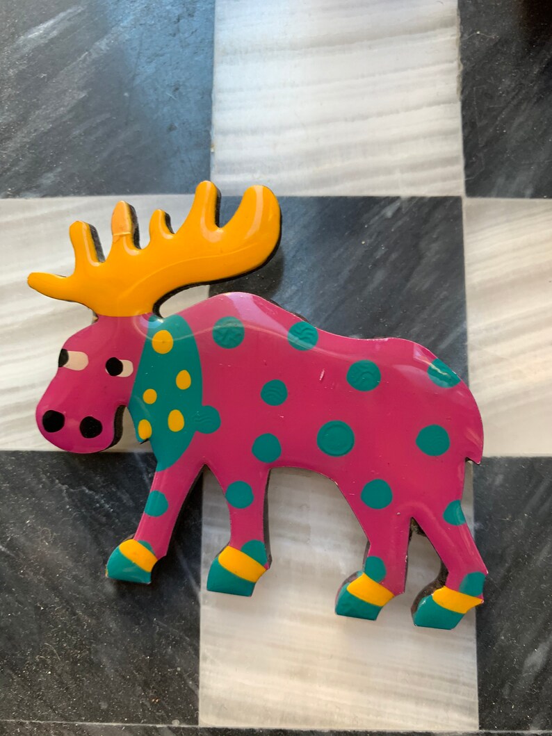 Whimsical Pink Polka Dot Moose Brooch Hand Painted Awesome - Etsy