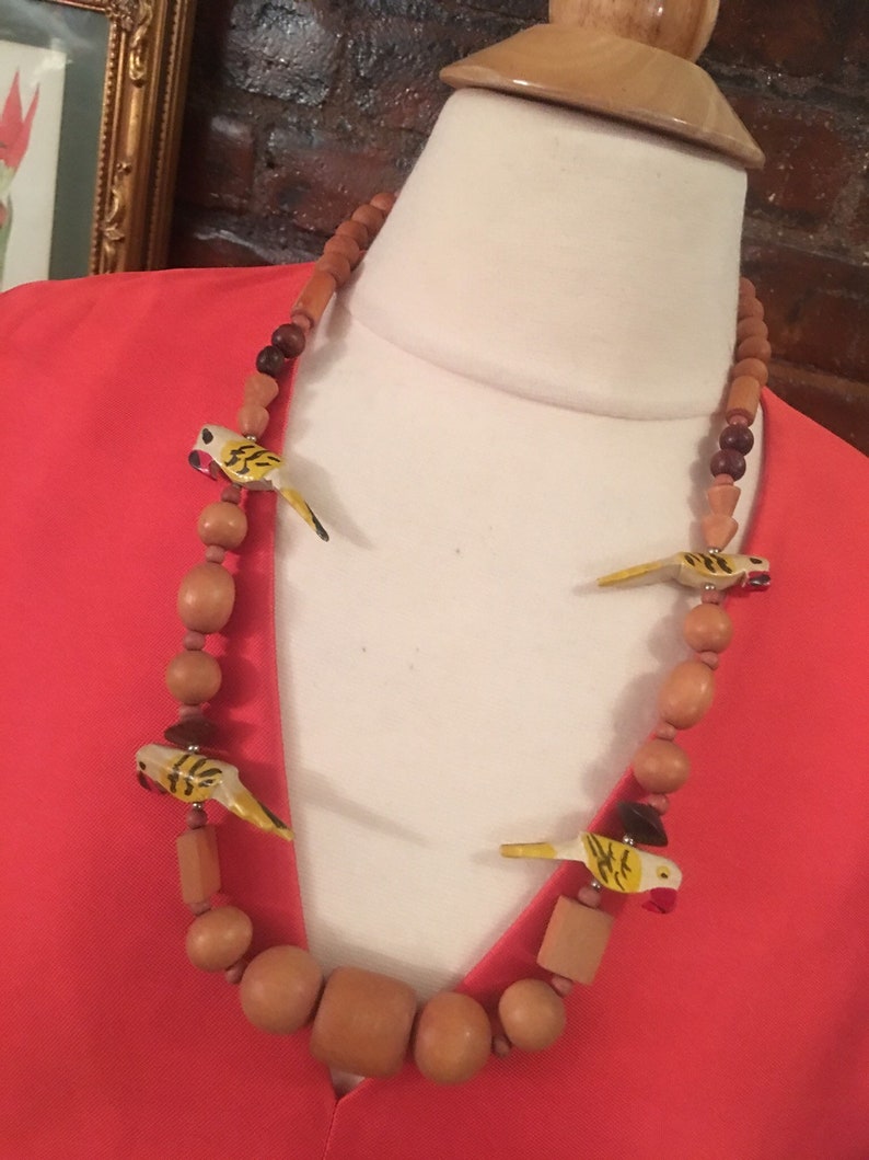 Mid Century Wooden Painted Parrot Beads - Etsy