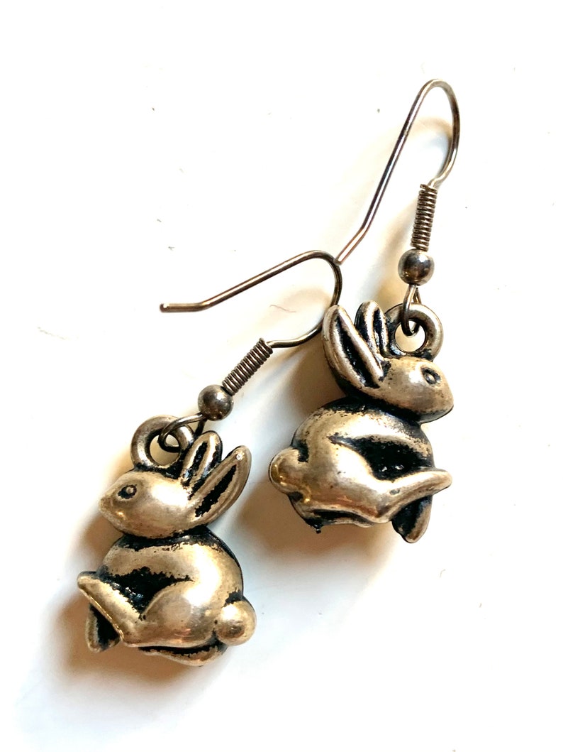Bunny Earrings! Antiqued Pewter Tone Minimalist Rabbit Dangles - Etsy