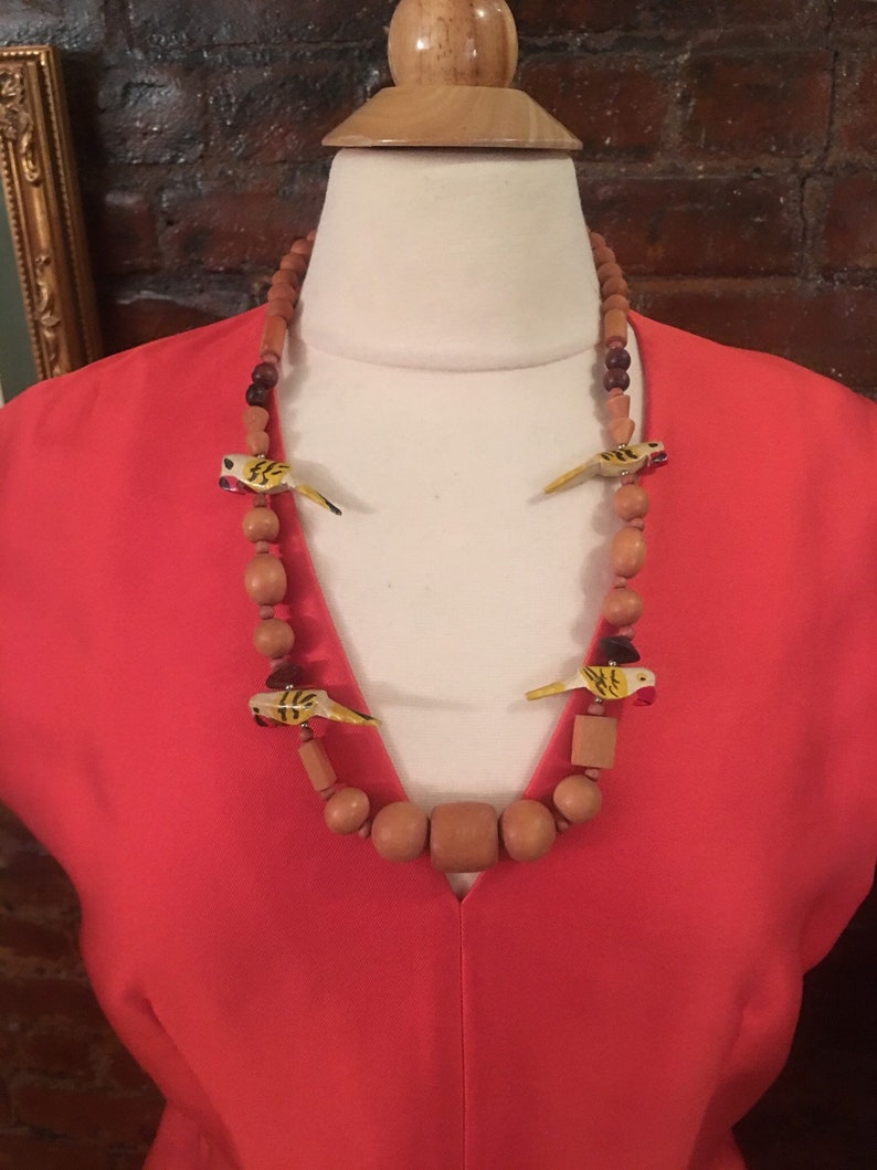 Mid Century Wooden Painted Parrot Beads - Etsy