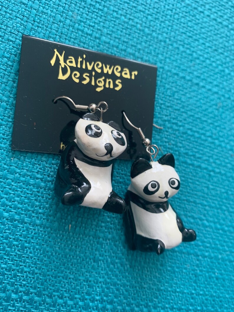 Vintage Panda Bear Dangle Earrings Artisan Hand Painted - Etsy