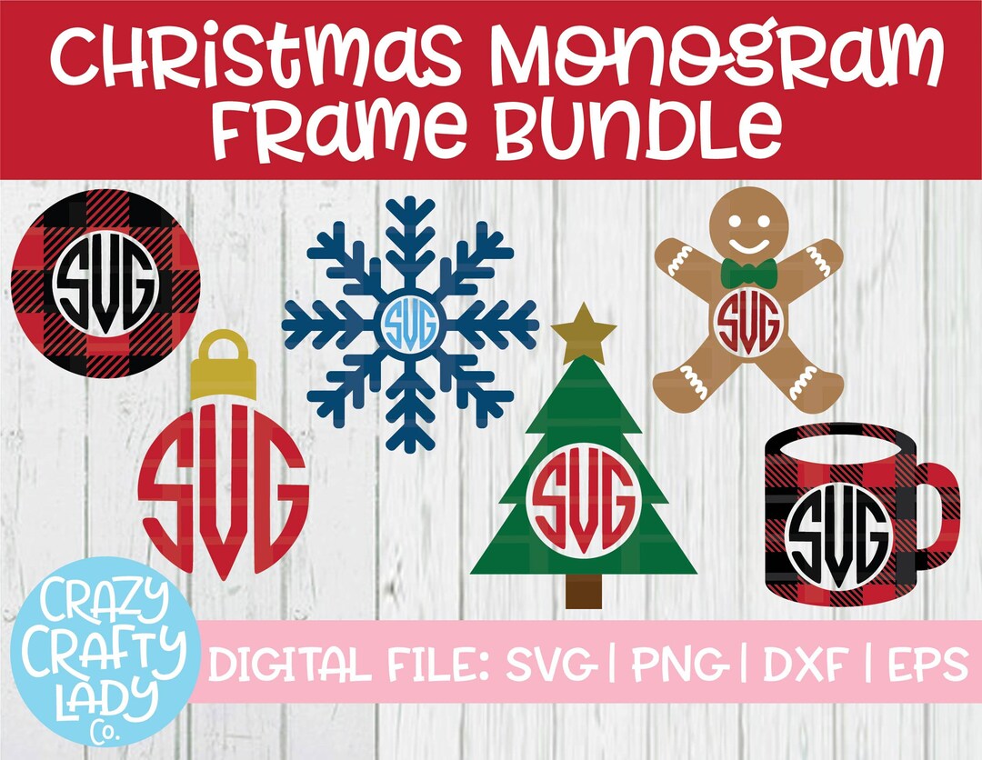 Christmas Monogram Frame SVG Bundle Holiday Cut File Winter - Etsy