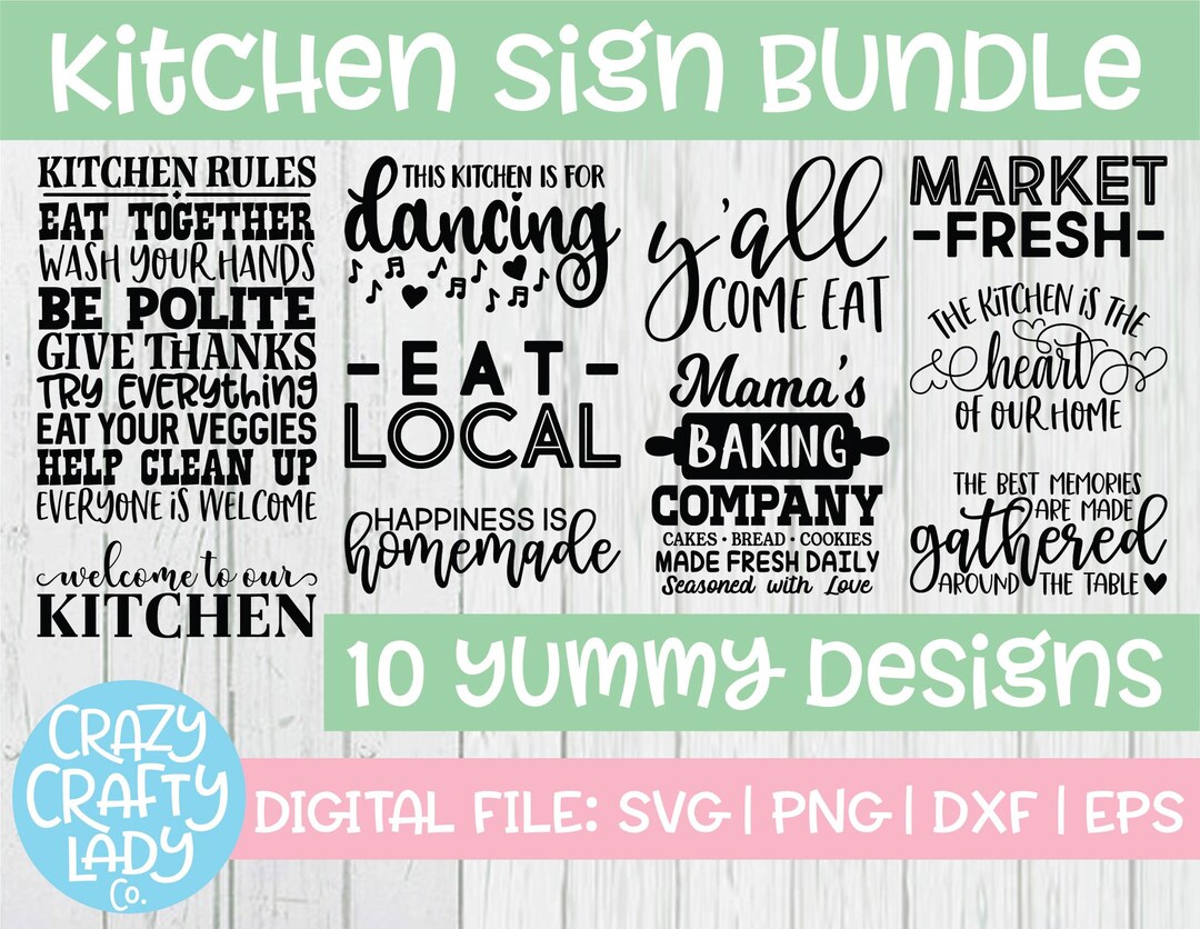 Kitchen Sign SVG Bundle, Rustic Cut File, Modern Farmhouse Saying, Wood ...