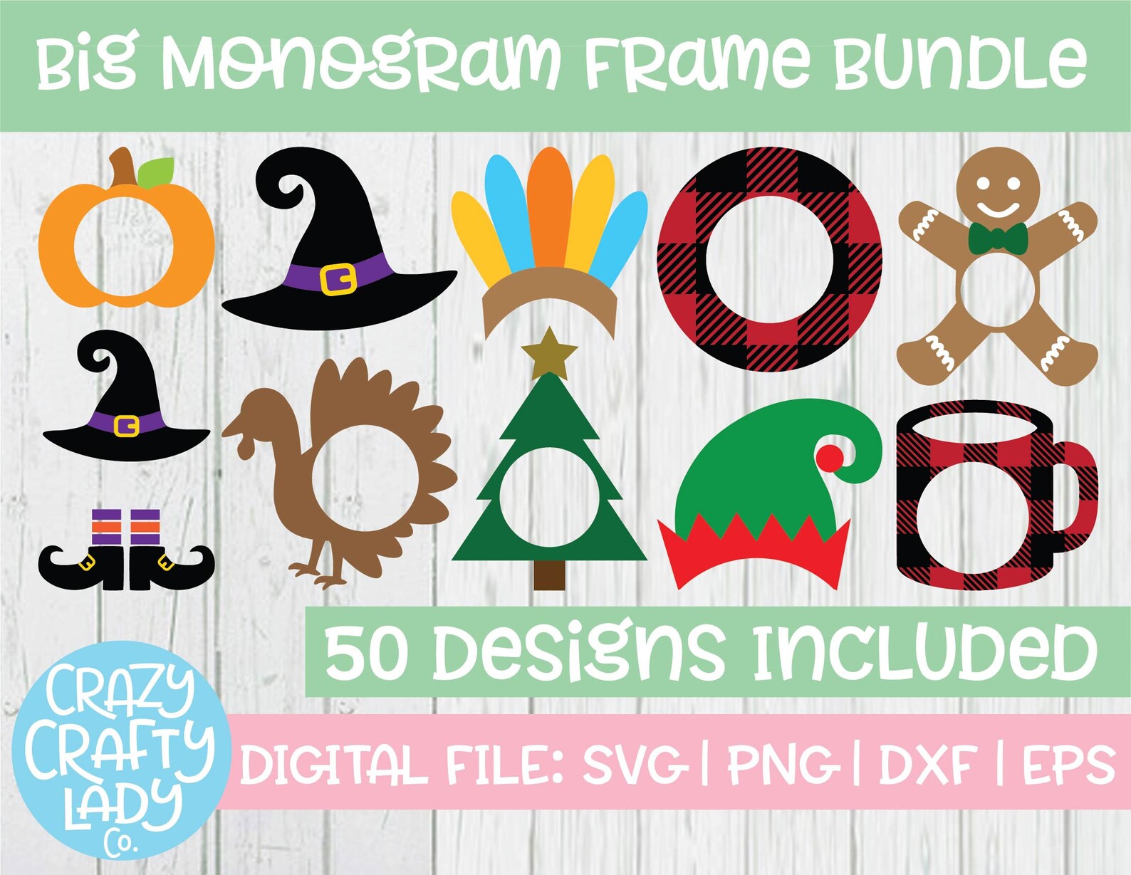 Big Monogram Frame SVG Bundle Initials Cut File Holiday | Etsy